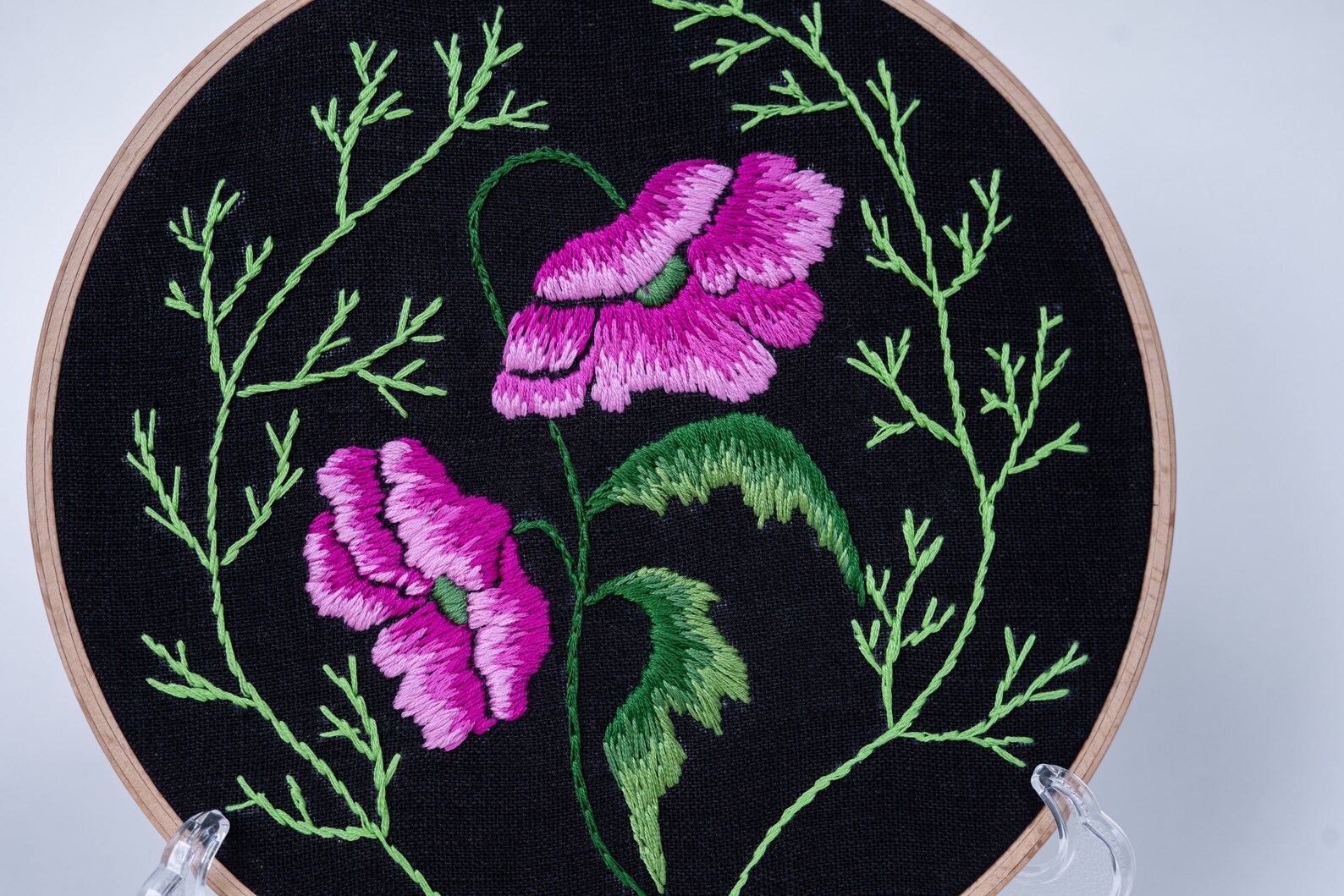 Pink Poppies Embroidery Pattern Video Tutorial Floral | Etsy