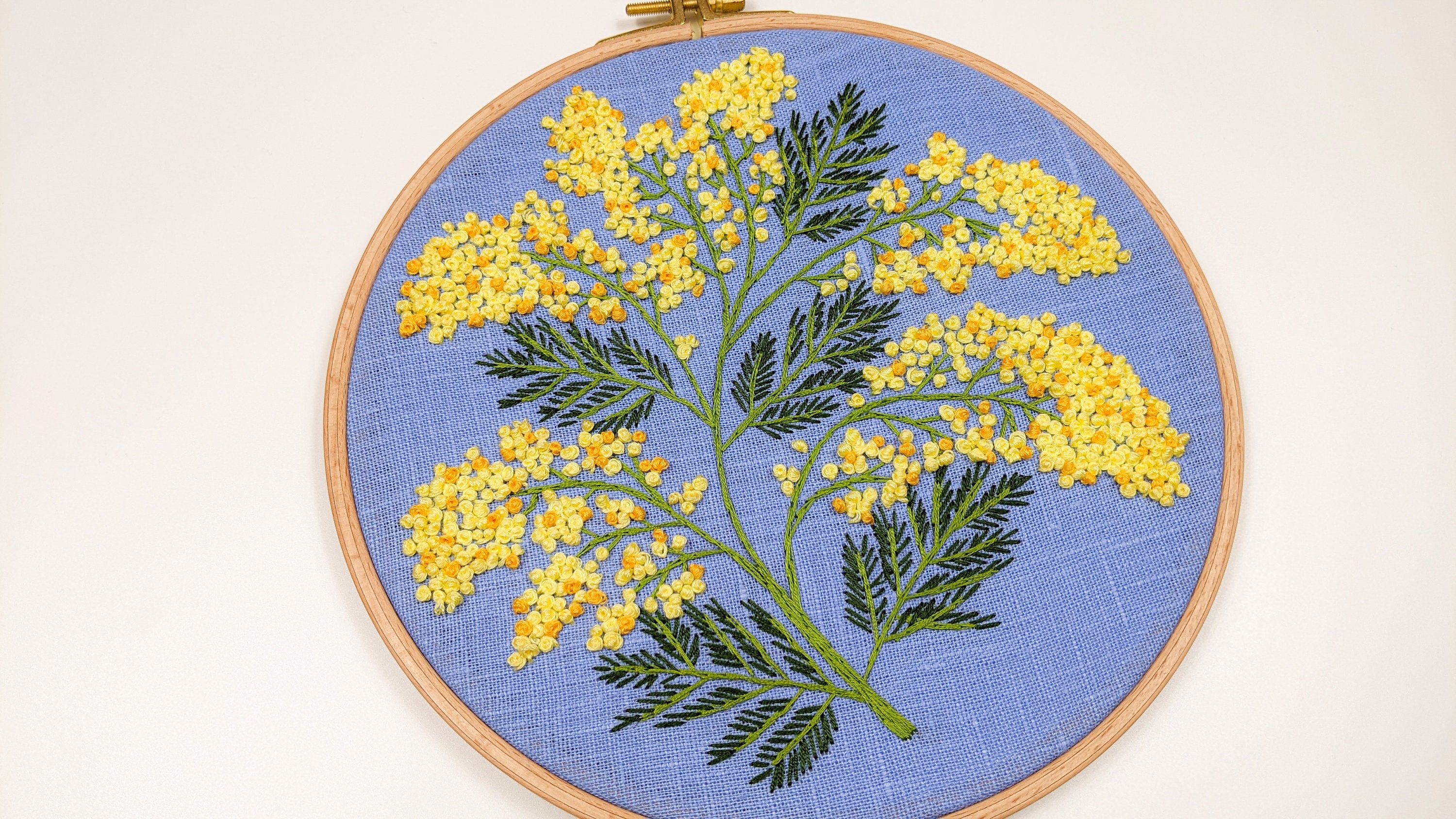 Mimosa Embroidery PDF Pattern + Video Tutorial, Bright Yellow Mimosa ...