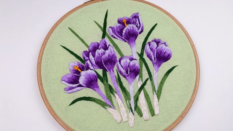 Violet Crocus Embroidery Pattern Video Tutorial Flower - Etsy