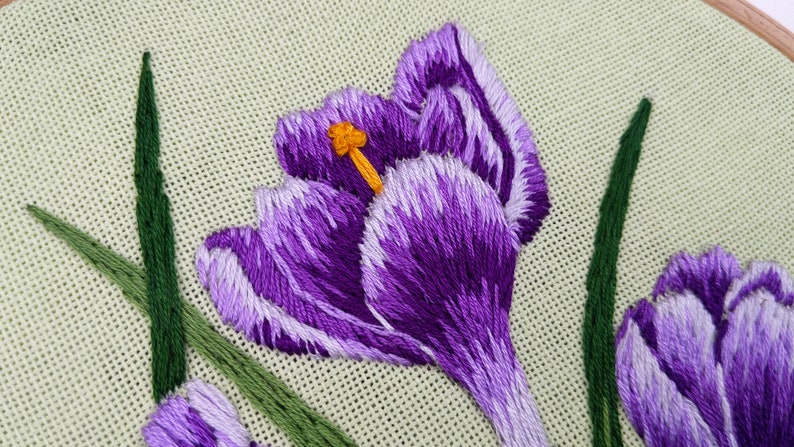 Violet Crocus Embroidery Pattern Video Tutorial Flower - Etsy