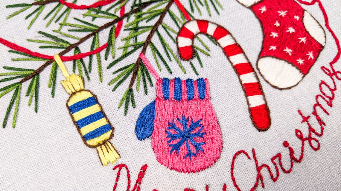 Christmas Tree Branch Embroidery Pattern + Video Tutorial, Merry ...