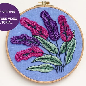 Lilac Bouquet Embroidery Pattern Video Tutorial Floral - Etsy