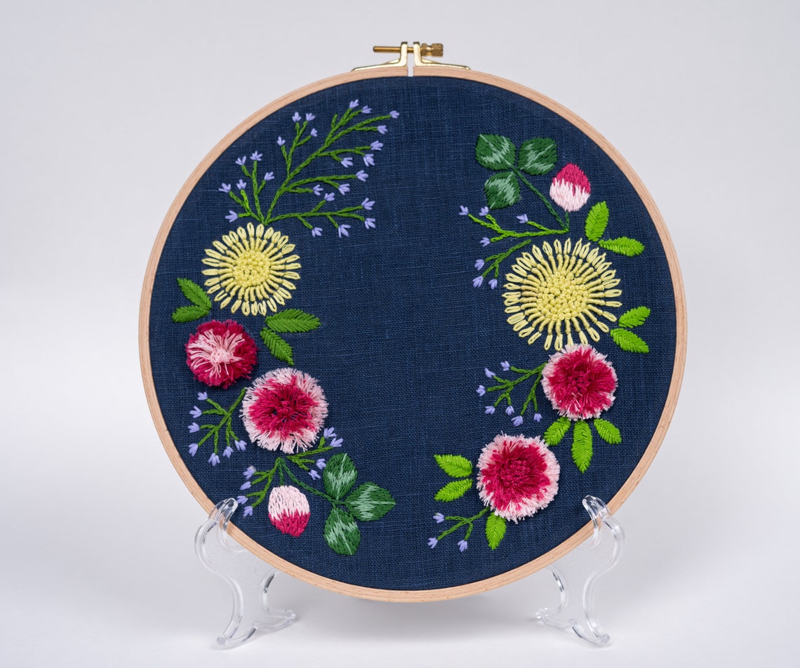Blooming Flower Wreath Embroidery Pattern Video Tutorial - Etsy
