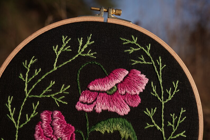 Pink Poppies Embroidery Pattern Video Tutorial Floral | Etsy