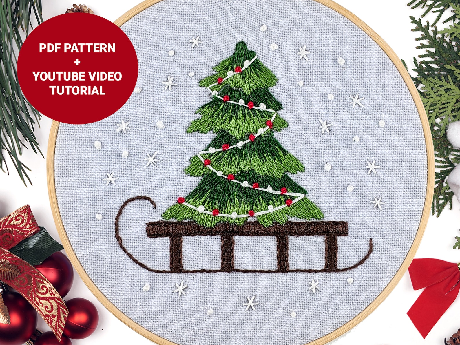 Christmas Tree Embroidery Pattern Video Tutorial Pine Tree - Etsy