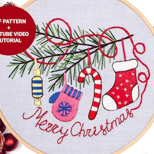 Christmas Tree Branch Embroidery Pattern + Video Tutorial, Merry ...