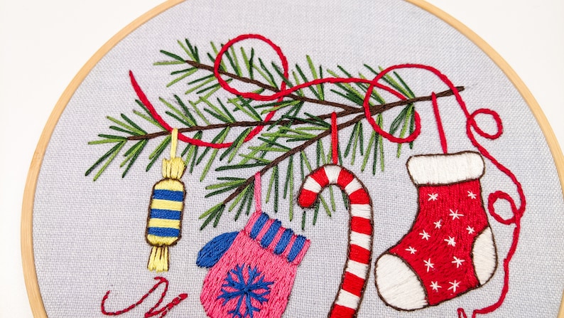 Christmas Tree Branch Embroidery Pattern Video Tutorial - Etsy