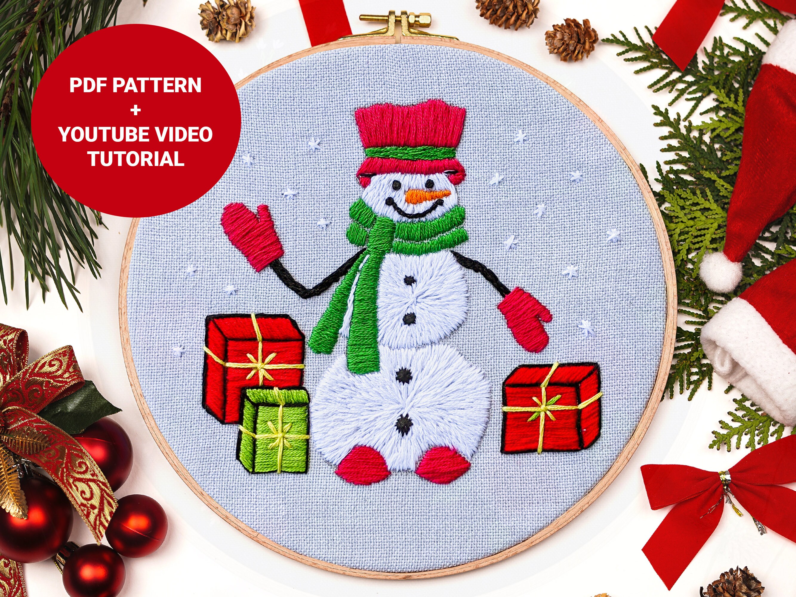 Christmas Snowman Embroidery Pattern + Video Tutorial, Funny Snowman ...