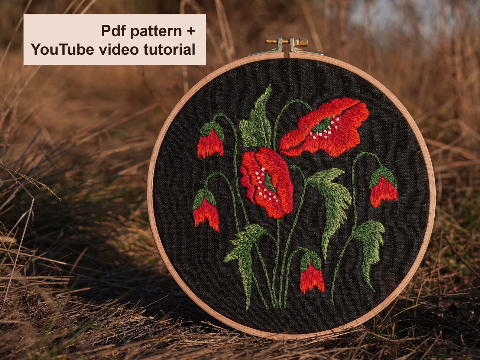 Red Poppy Embroidery Pattern Video Tutorial Flower - Etsy