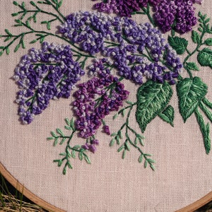 Lilac Embroidery Pattern + Video Tutorial, Flower Embroidery Pdf ...
