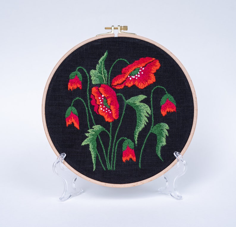 Red Poppy Embroidery Pattern Video Tutorial Flower - Etsy