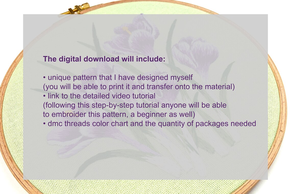 Violet Crocus Embroidery Pattern Video Tutorial Flower - Etsy