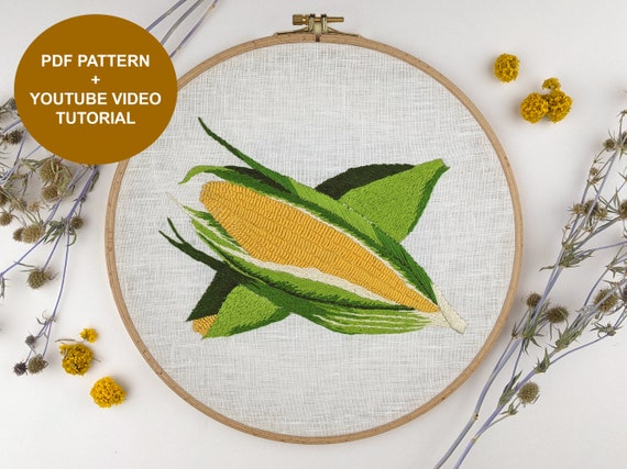 Corn Embroidery Pattern Video Tutorial Corn Plant - Etsy