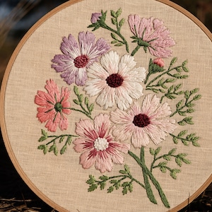 Gerbera Daisy Flower Embroidery Pattern + Video Tutorial, Floral ...