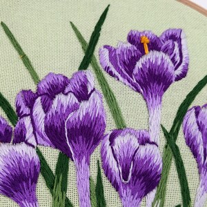 Violet Crocus Embroidery Pattern + Video Tutorial, Flower Embroidery ...