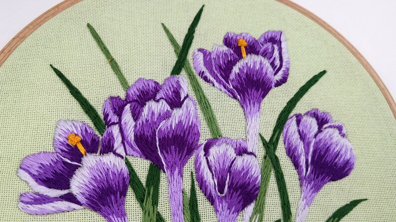 Violet Crocus Embroidery Pattern Video Tutorial Flower - Etsy