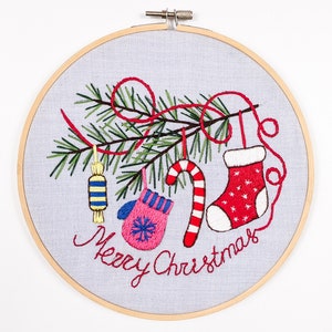 Christmas Tree Branch Embroidery Pattern + Video Tutorial, Merry ...