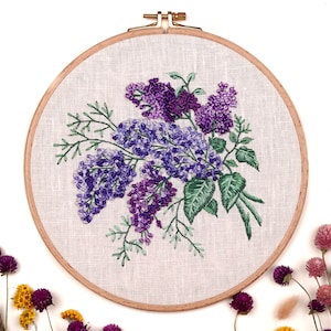 Lilac Embroidery Pattern + Video Tutorial, Flower Embroidery Pdf ...