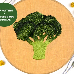 Broccoli Embroidery Pattern + Video Tutorial, Vegetable Embroidery Pdf ...