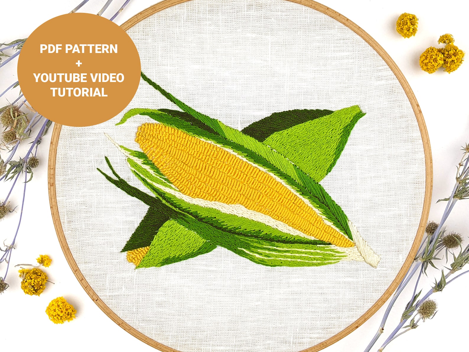 Corn Embroidery Pattern Video Tutorial Corn Plant - Etsy