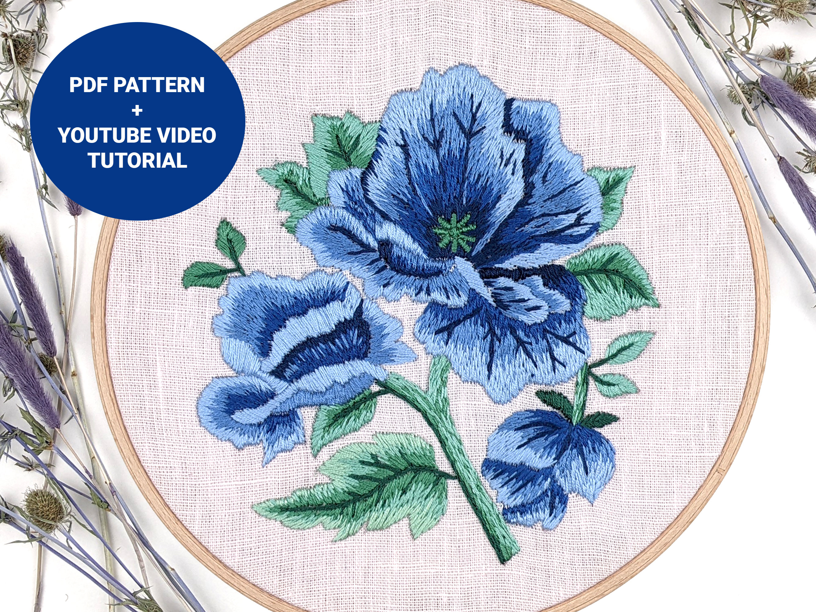 Blue Roses Embroidery Pattern Video Tutorial Floral - Etsy