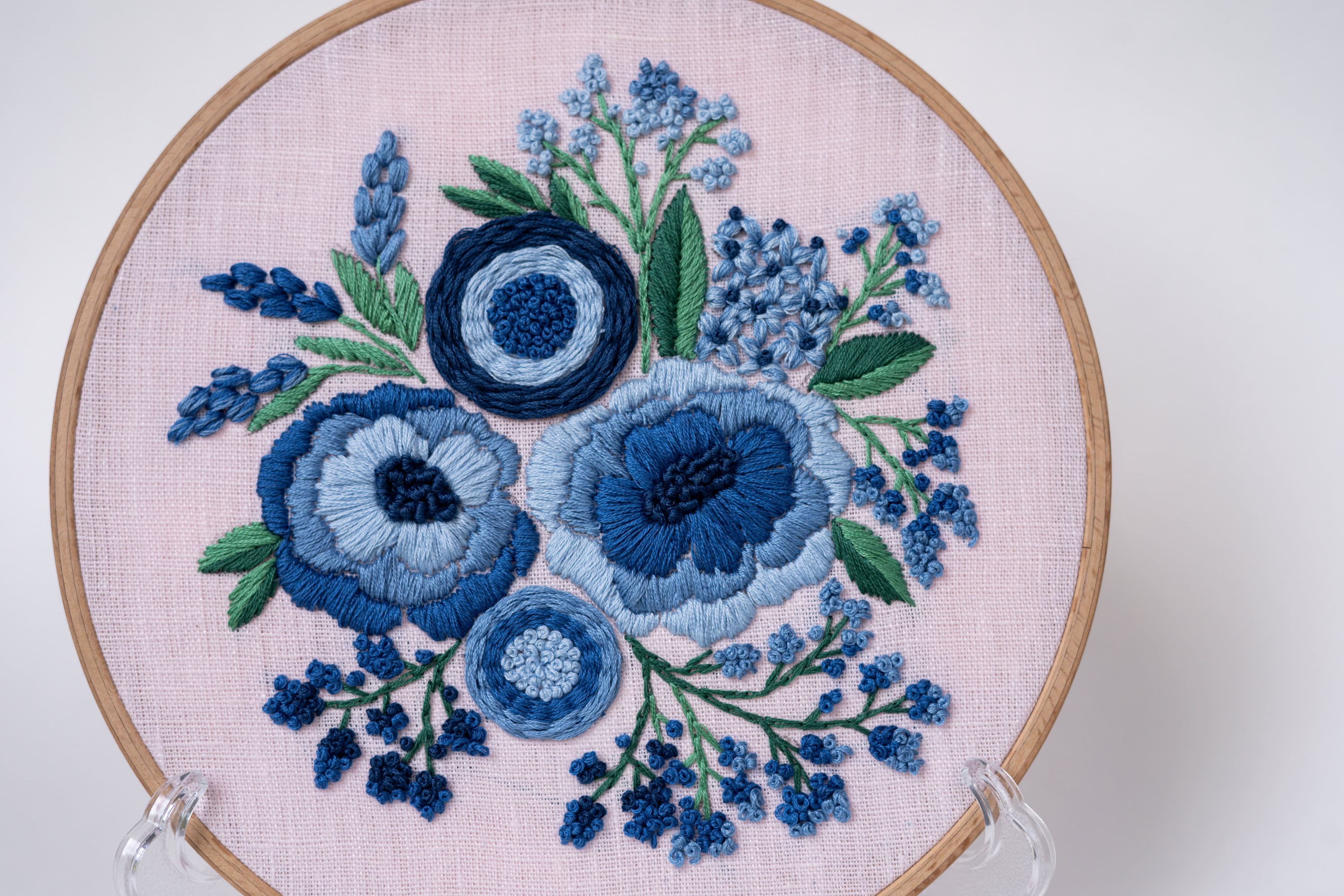 Blue Flowers Embroidery Pattern Video Tutorial Flower - Etsy