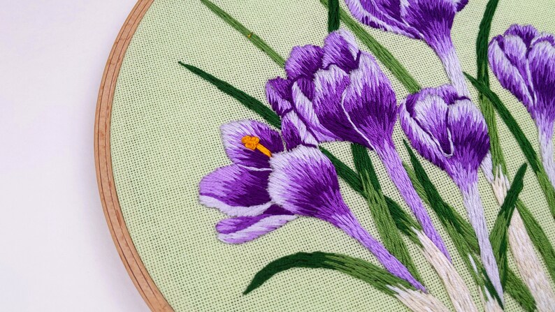Violet Crocus Embroidery Pattern Video Tutorial Flower - Etsy