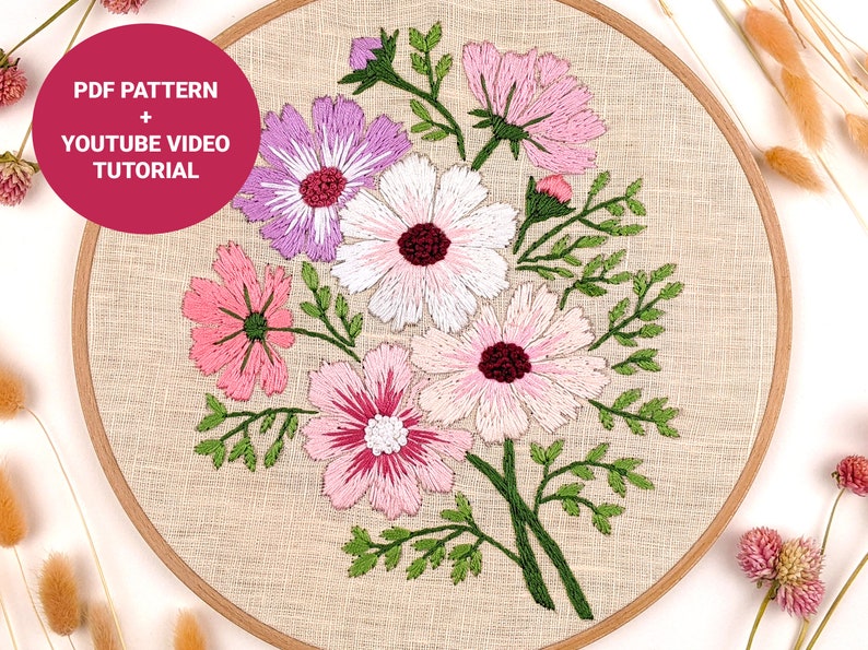 Gerbera Daisy Flower Embroidery Pattern Video Tutorial - Etsy