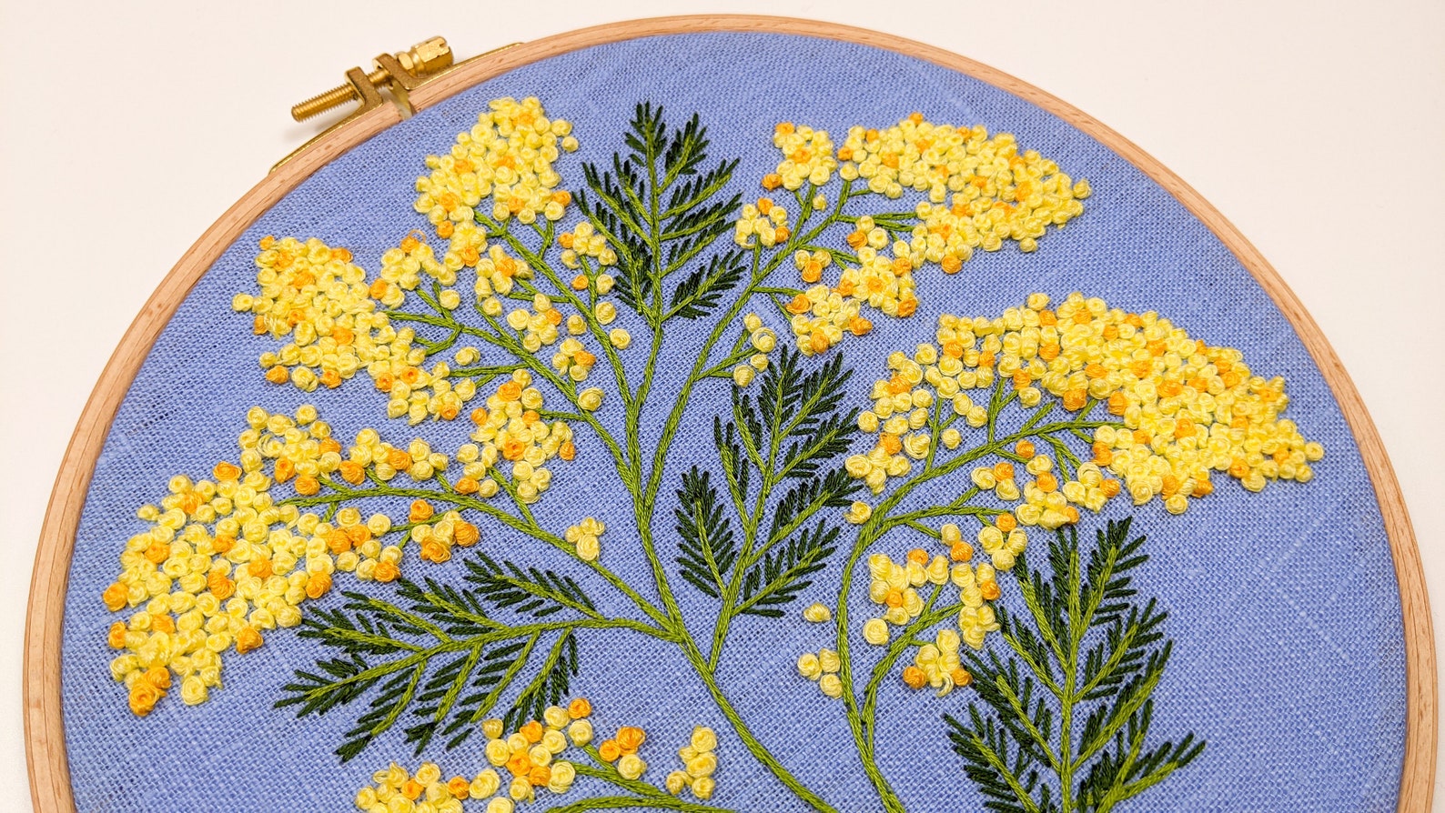 Mimosa Embroidery PDF Pattern + Video Tutorial, Bright Yellow Mimosa ...