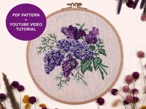 Lilac Embroidery Pattern Video Tutorial Flower Embroidery - Etsy