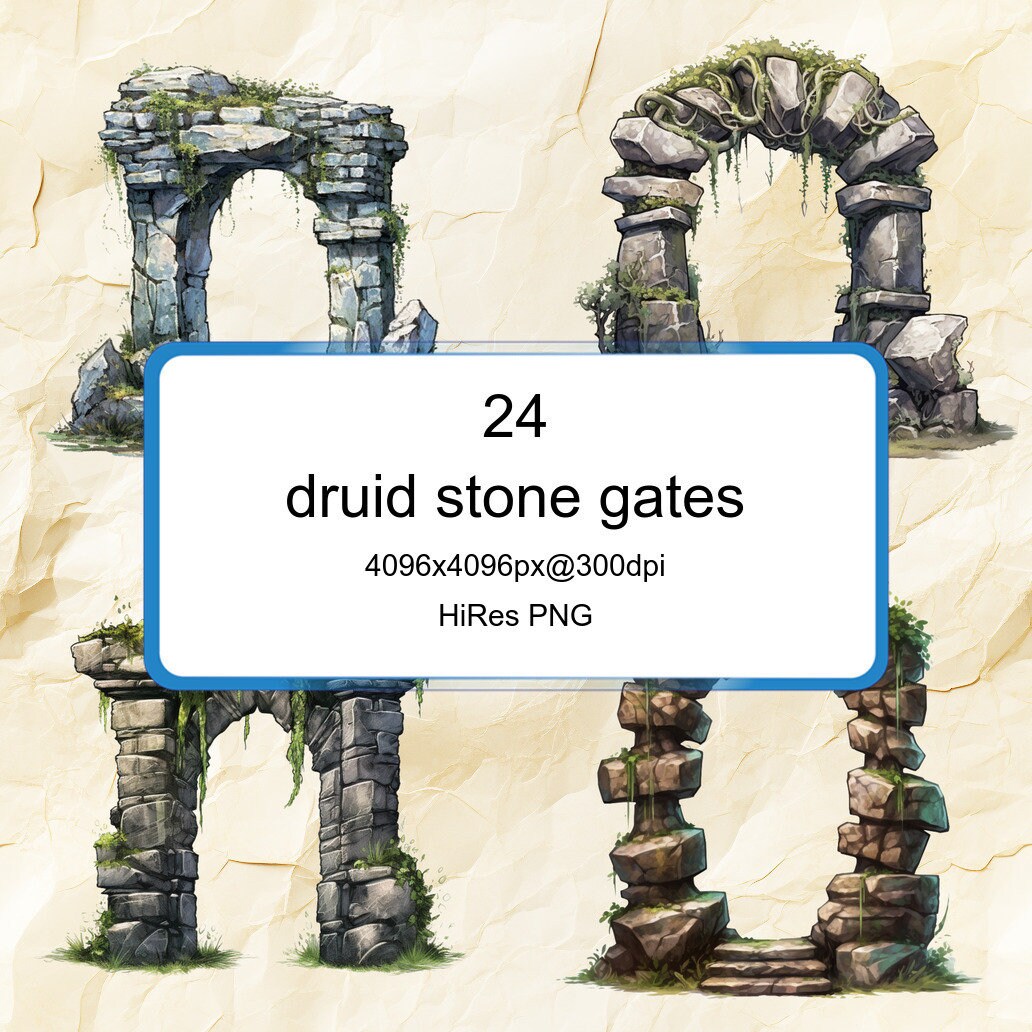 24 Druid Stone Gates as Printable PNG Clipart Bundle for - Etsy