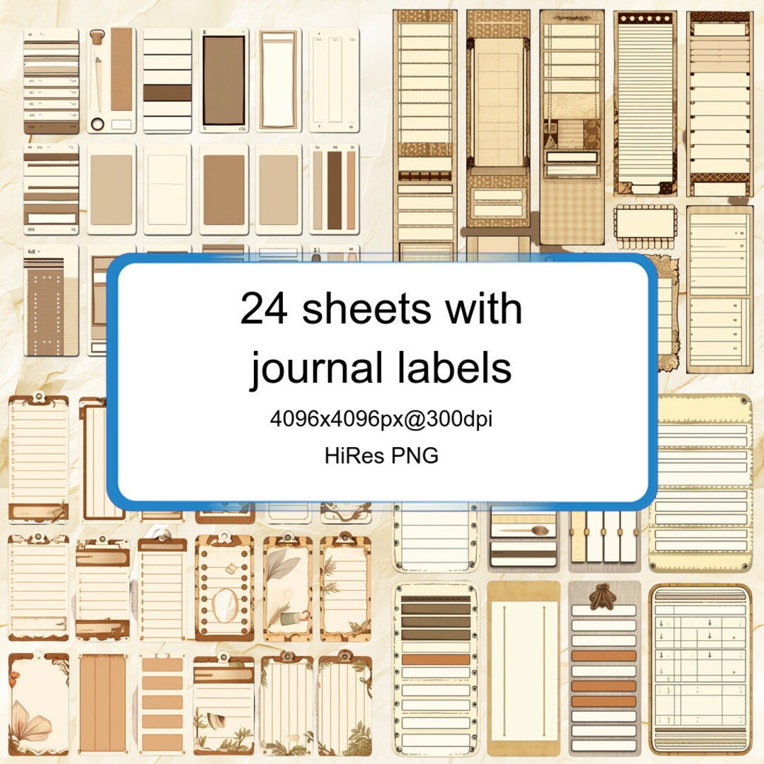 24 Stunning Journal Label Cliparts as Printable PNG Bundle for - Etsy