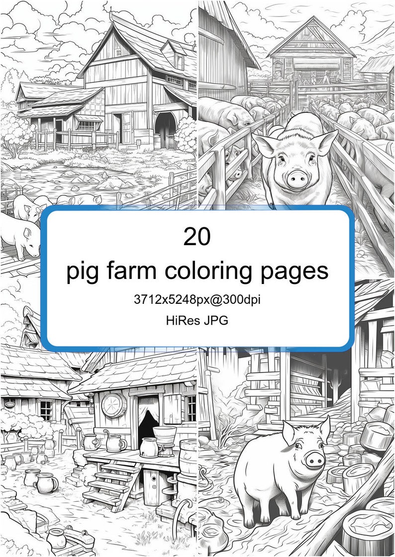 20 Pig Farm Coloring Pages as Printable JPG Bundle for - Etsy