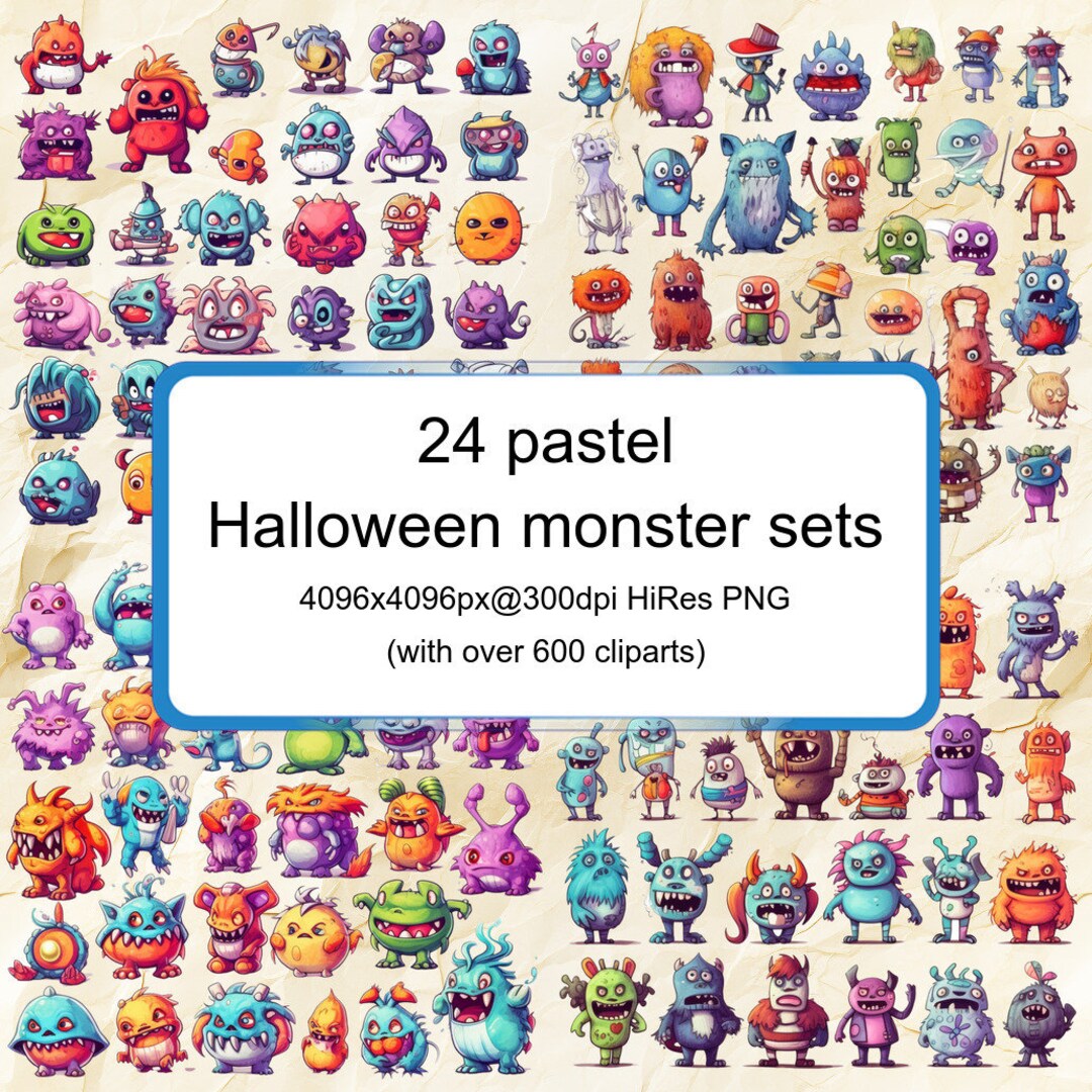 24 Halloween Monster Sets With Over 600 Cliparts Printable PNG - Etsy