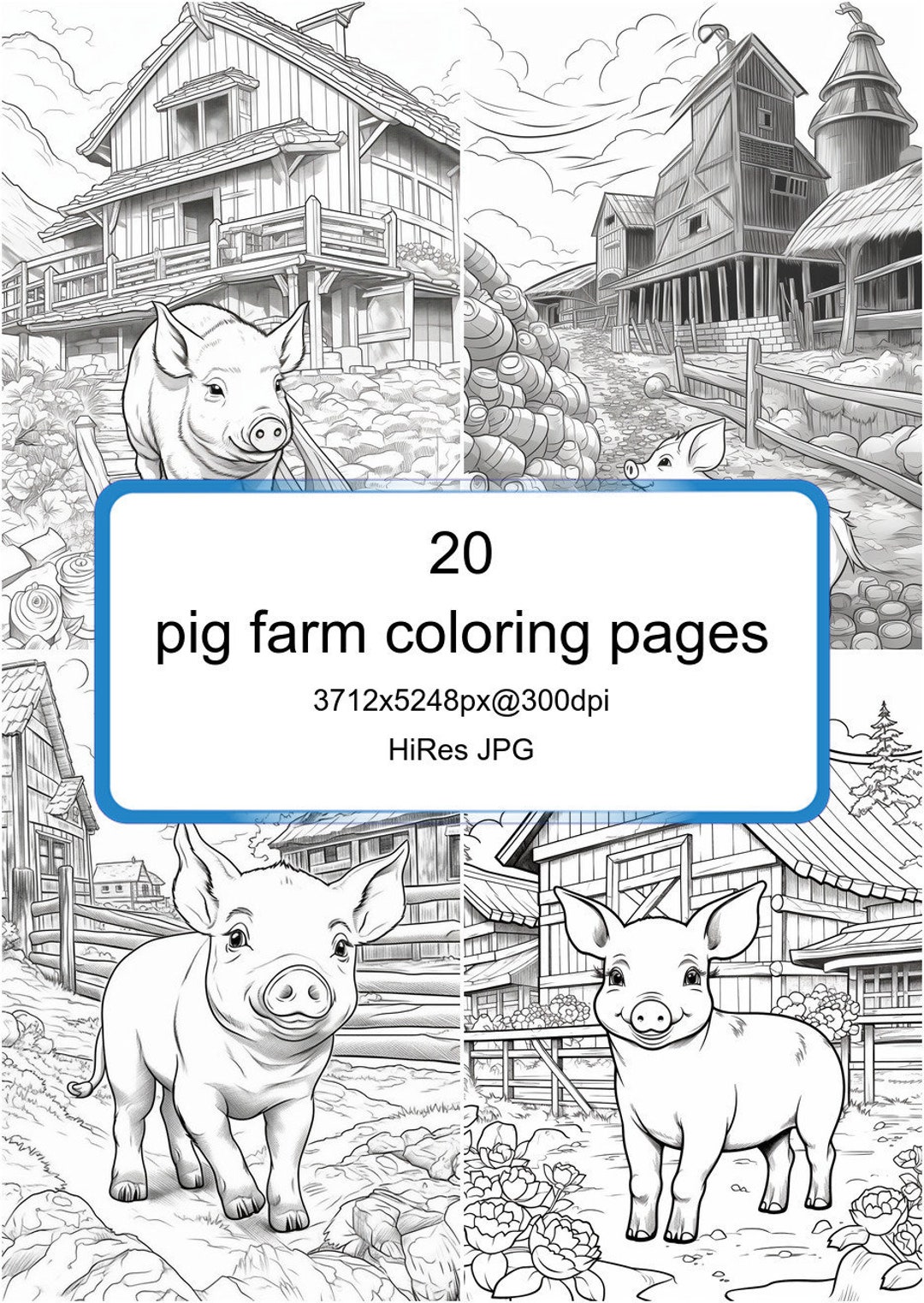 20 Pig Farm Coloring Pages as Printable JPG Bundle for - Etsy