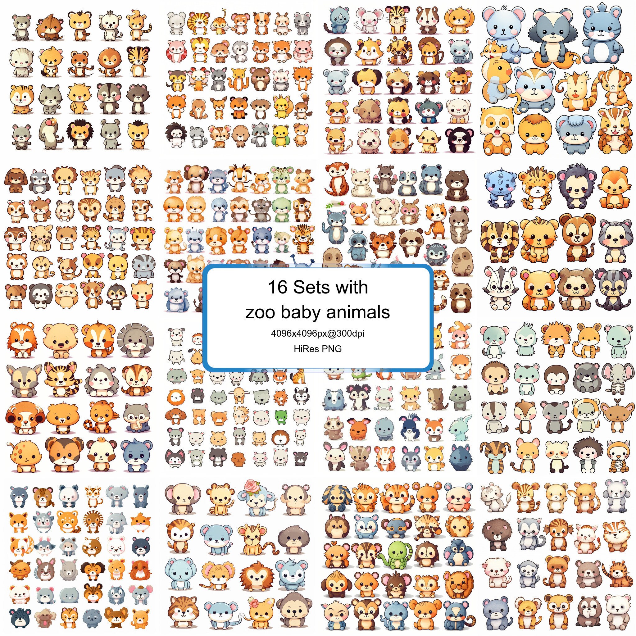 16 Zoo Baby Animal Clipart Sets as Printable PNG Clipart - Etsy