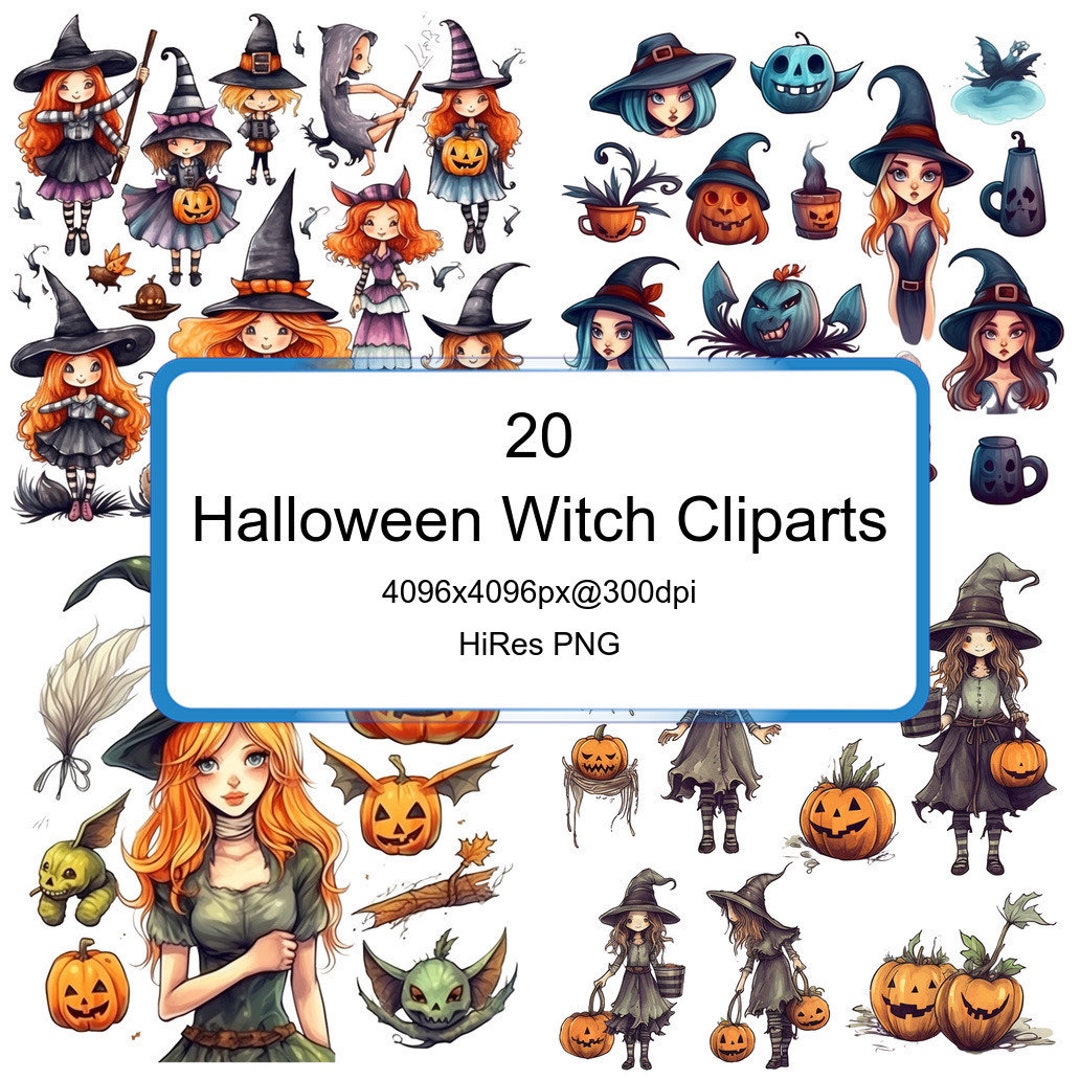 20 Halloween Witch Clipart as Printable PNG Clipart Bundle for - Etsy