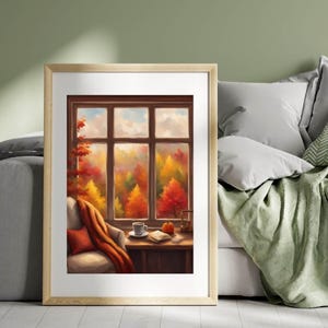 Cozy Fall Reading Spot Print | Autumn Window Poster | Warm Leaf Decor ...