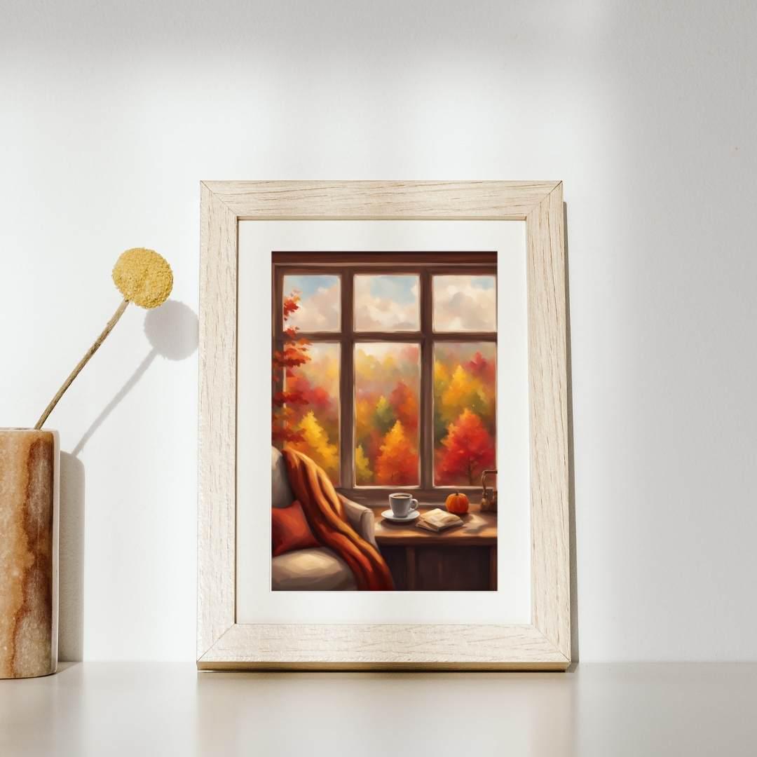 Cozy Fall Reading Spot Print | Autumn Window Poster | Warm Leaf Decor ...