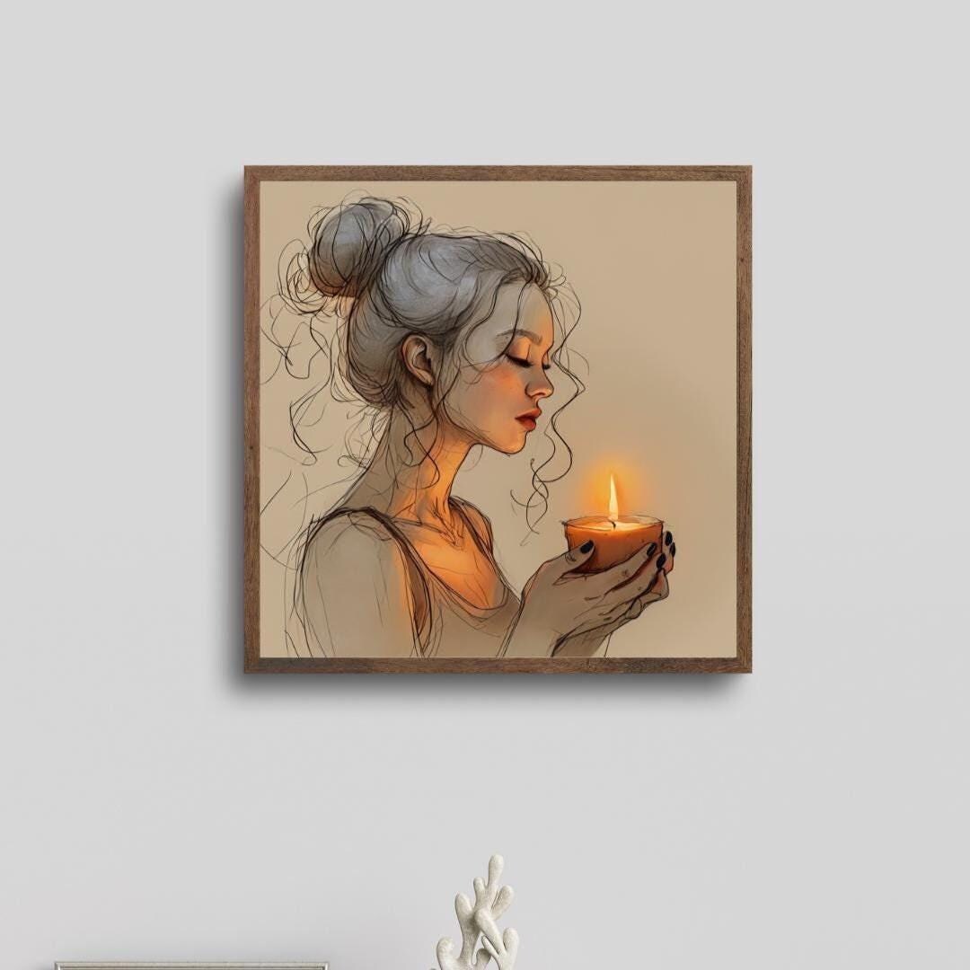 Candlelight Portrait Art | Cozy Living Room Wall Art| Digital Download ...