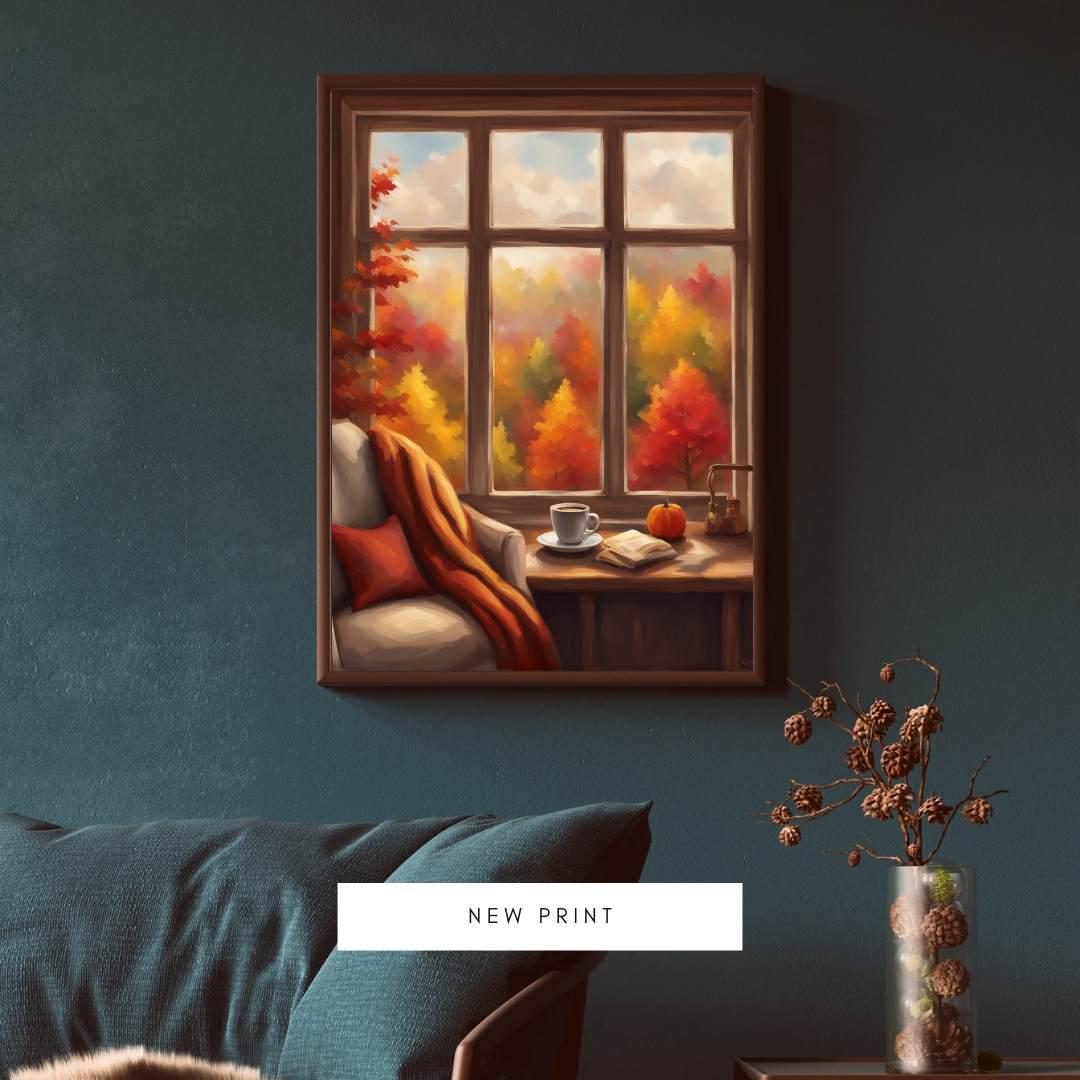 Cozy Fall Reading Spot Print | Autumn Window Poster | Warm Leaf Decor ...