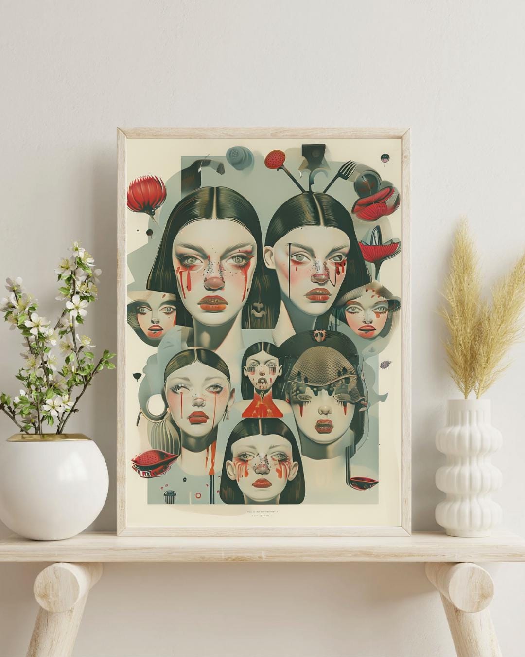 Surreal Portrait Art Print | Abstract Faces Illustration | Modern Wall ...
