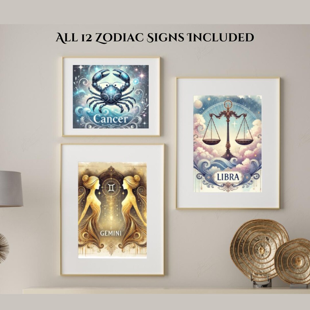 Zodiac Sign Wall Art Set – 12 Astrology Prints Bundle | Celestial ...