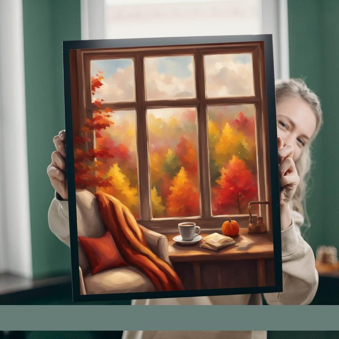 Cozy Fall Reading Spot Print | Autumn Window Poster | Warm Leaf Decor ...