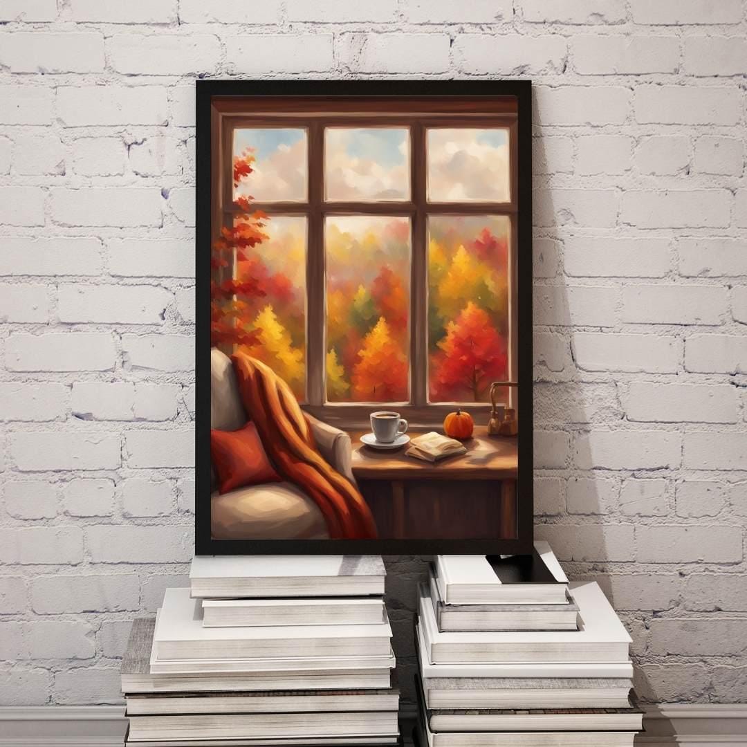 Cozy Fall Reading Spot Print | Autumn Window Poster | Warm Leaf Decor ...