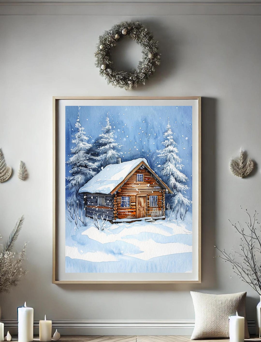 Rustic Winter Cabin Art Cozy Snowy Cottage Print Christmas Holiday Wall ...
