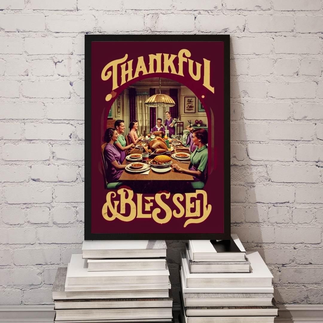 Vintage Thanksgiving Retro Poster | Family Dinner Art | Fall Holiday ...