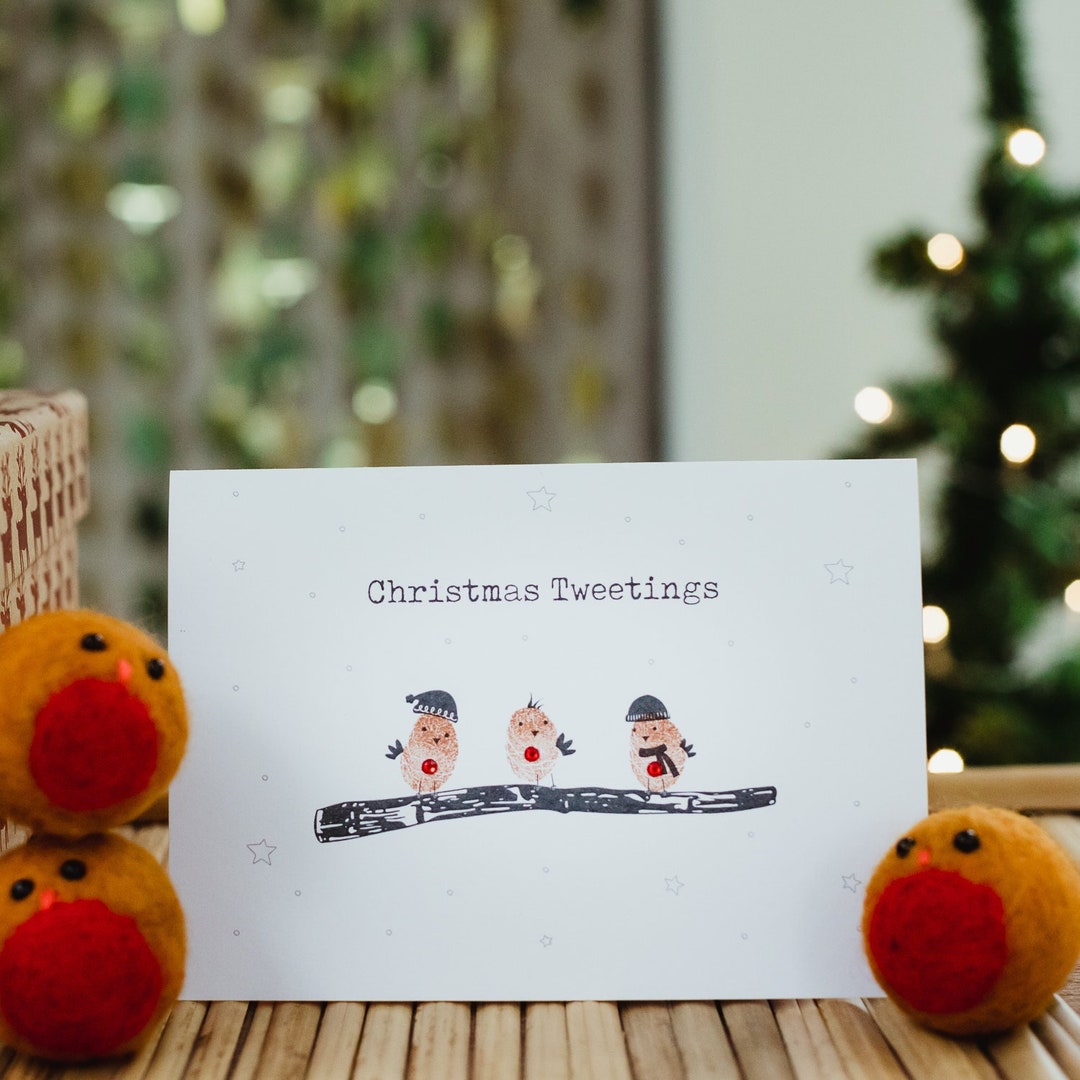 Robins Family Fingerprint Christmas Card - Etsy UK