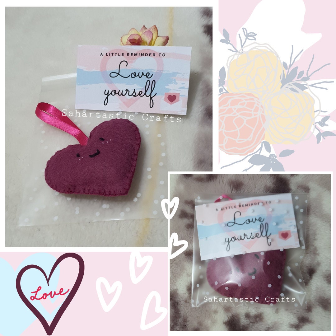 Cute Handmade Love Heart Plushie Kawaii Adorable Face Gift Bag and ...