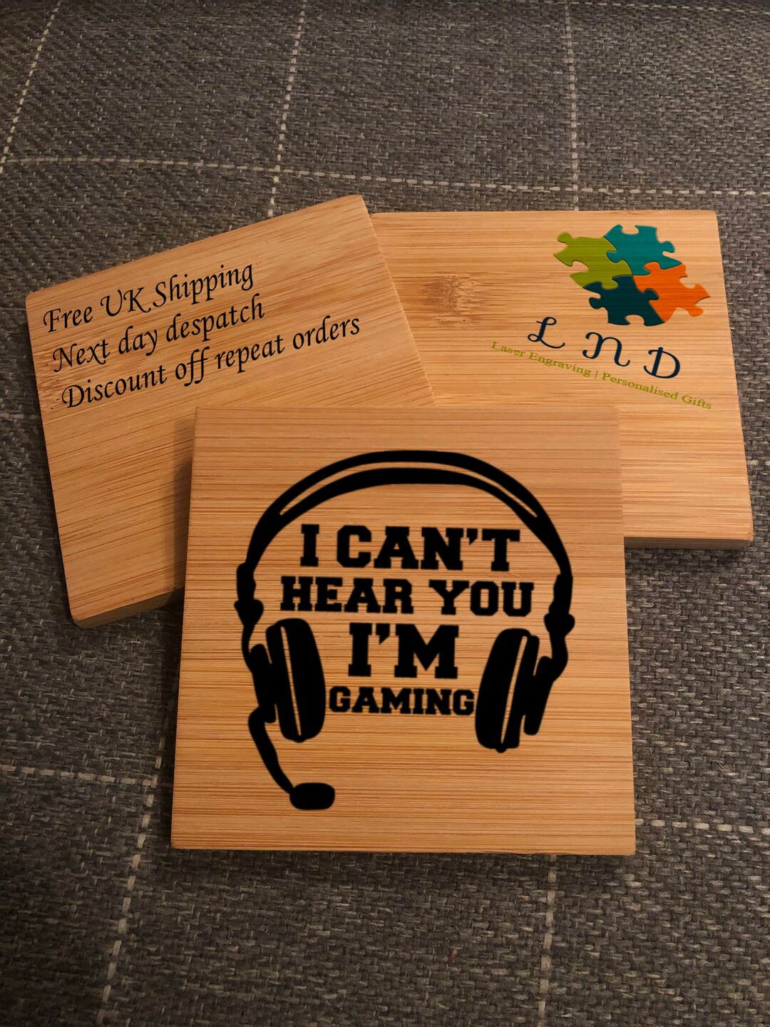 Gaming Inspired Coasters Natural Wood Headset Personalised Minimalist ...